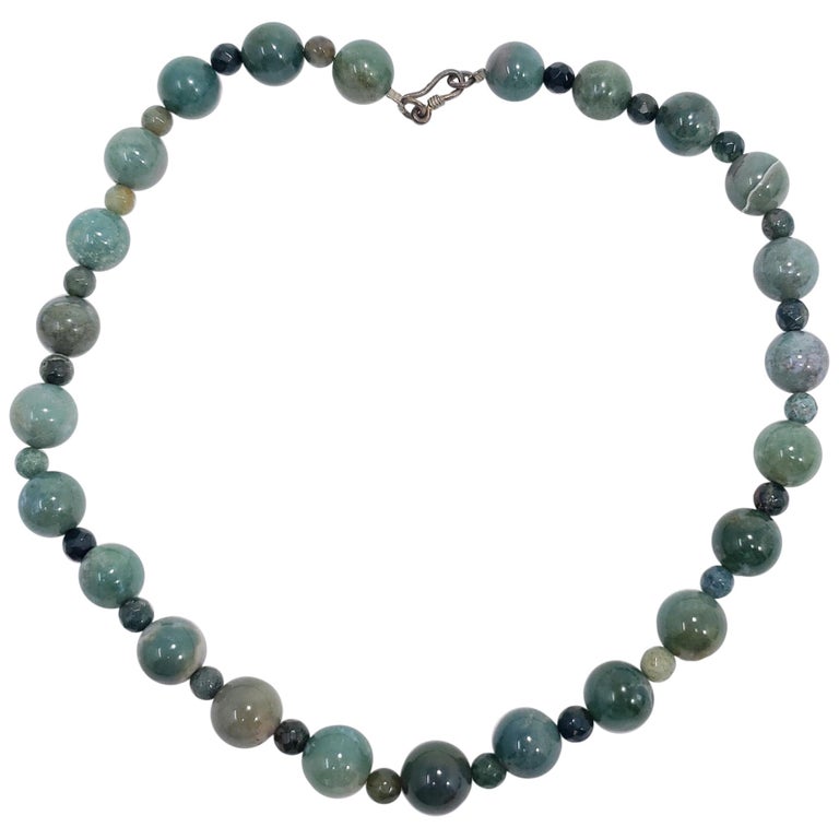 Vintage Jade Bead String Necklace, Alternating Beads, Mid to late 1900s ...