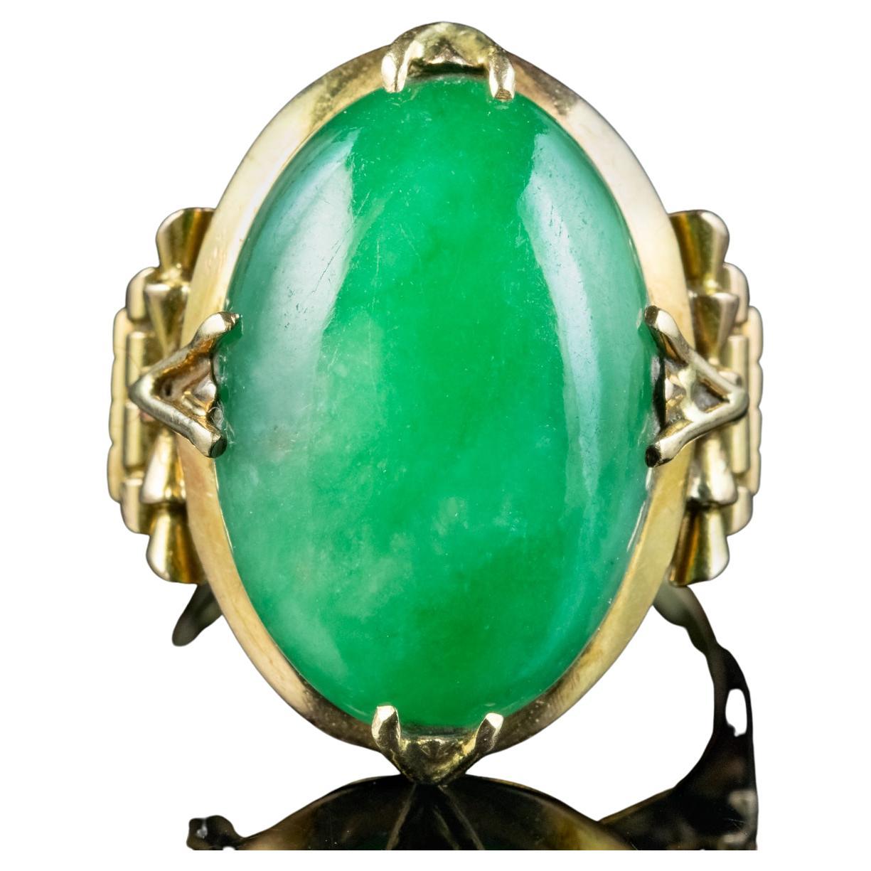 Vintage Jade Cocktail Ring 10 Ct Stone For Sale at 1stDibs