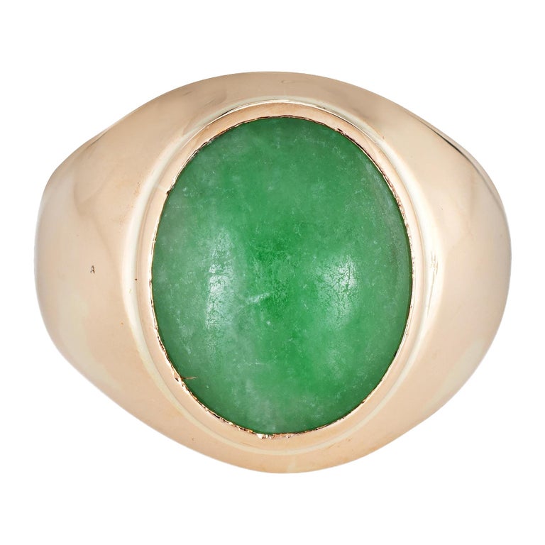 Vintage Jade Ring 18 Karat Yellow Gold Oval Signet Estate Fine Jewelry ...