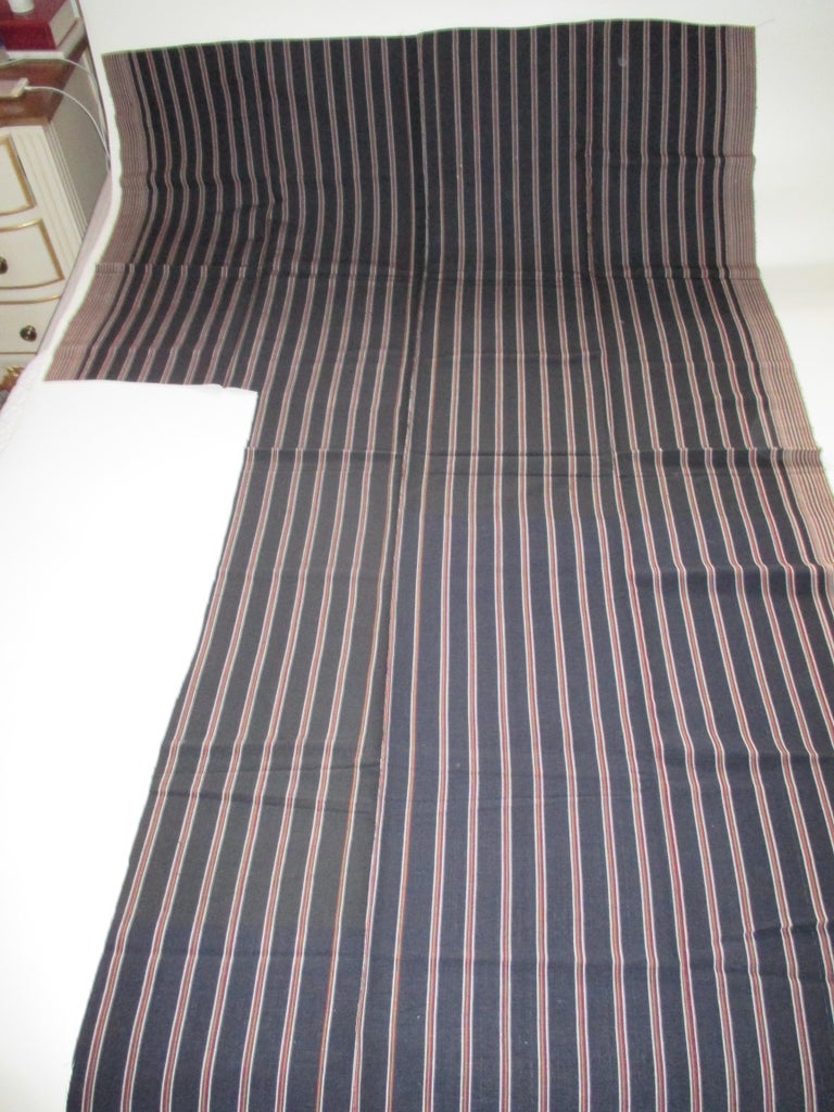 Vintage Japanese Blue and Gold Obi Style Woven Stripes Textile For Sale ...