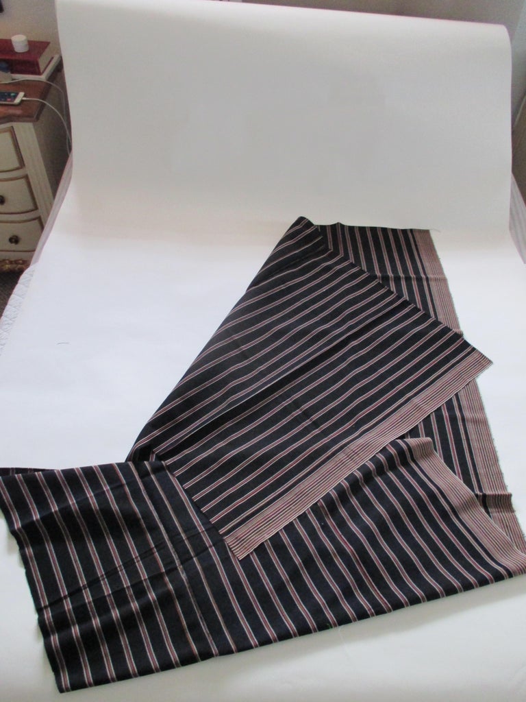 Vintage Japanese Blue and Gold Obi Style Woven Stripes Textile For Sale ...