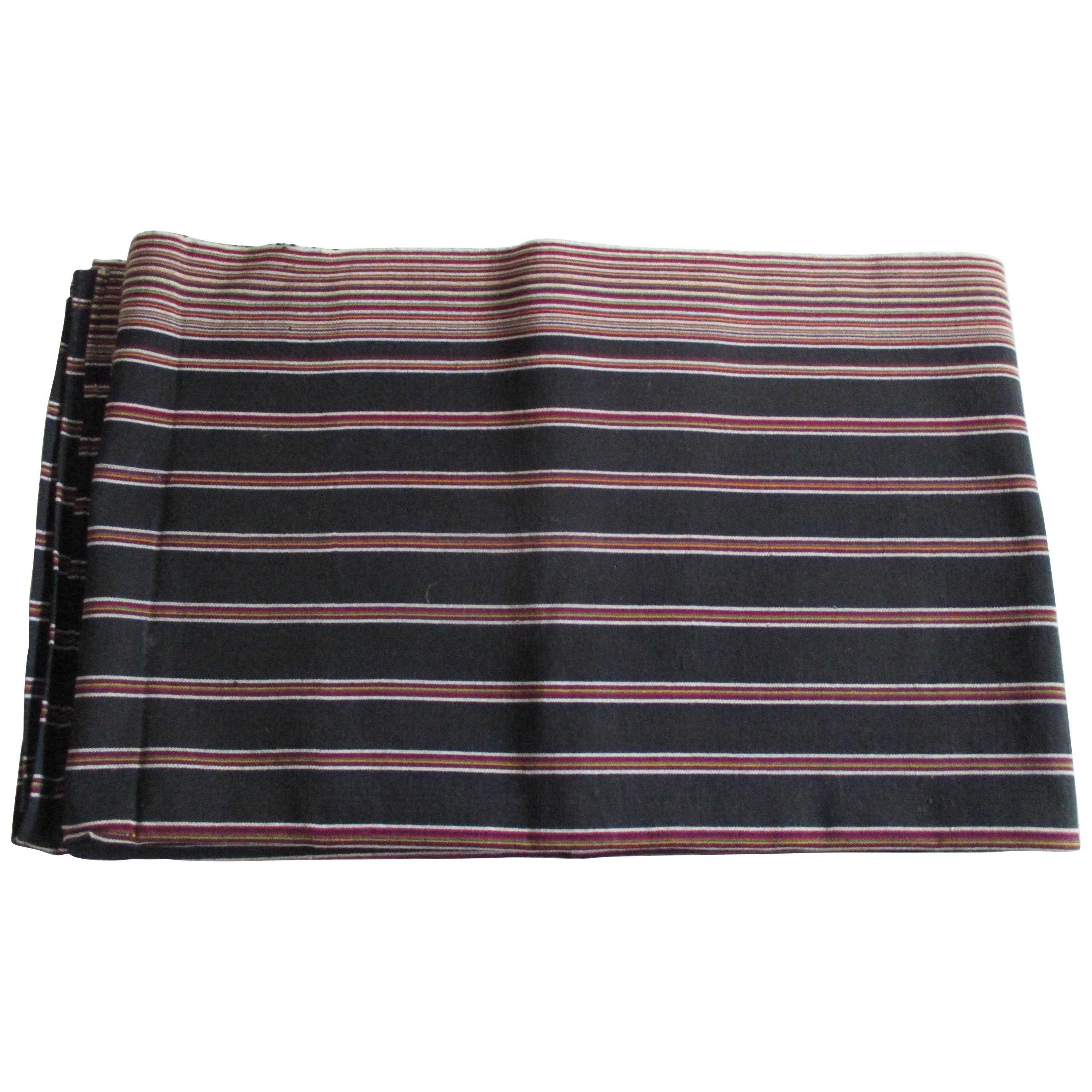 Vintage Japanese Blue and Gold Obi Style Woven Stripes Textile For Sale ...