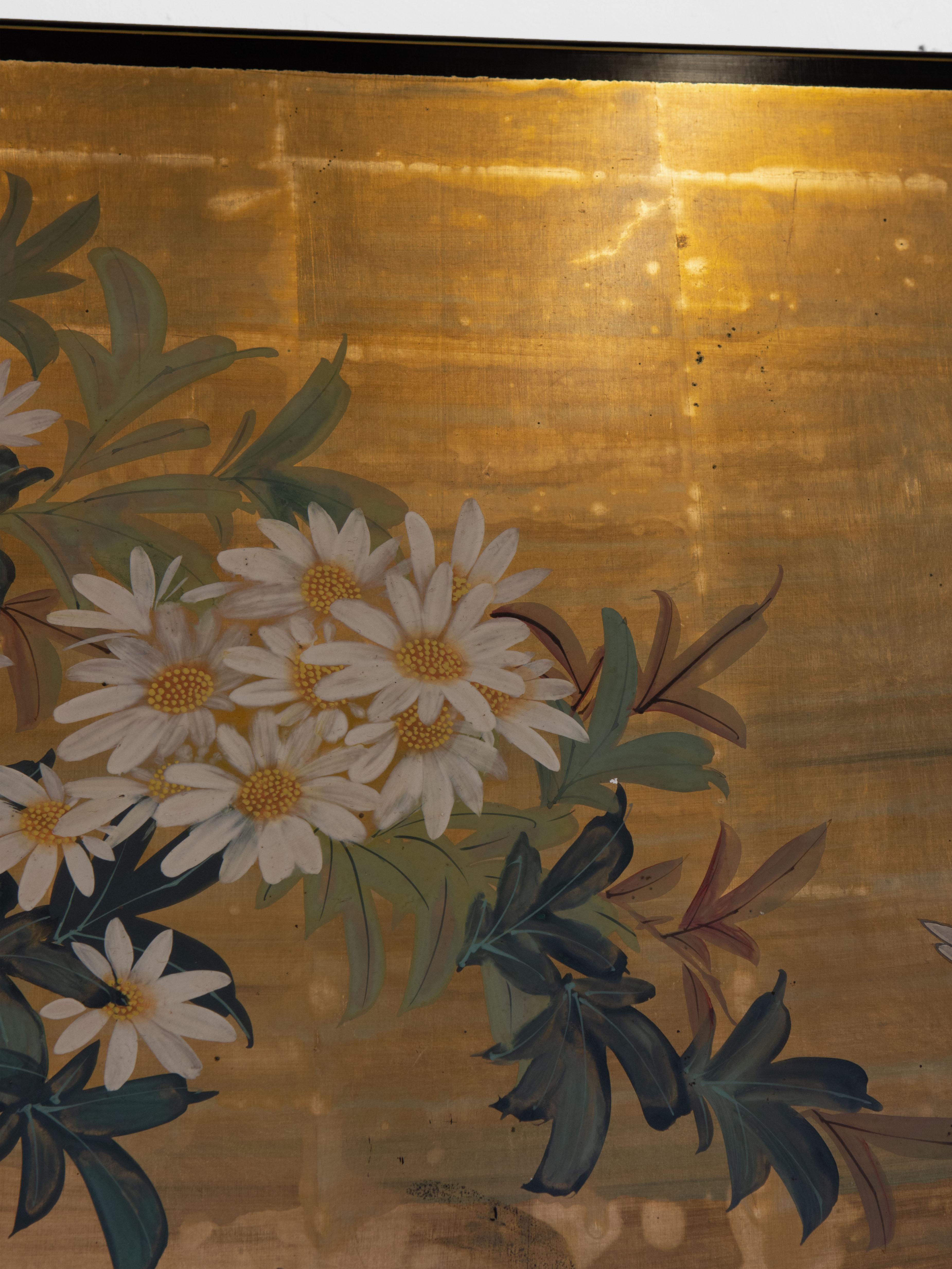 Vintage Japanese Composition Gold Leaf and Painted Wall Panel Birds in ...