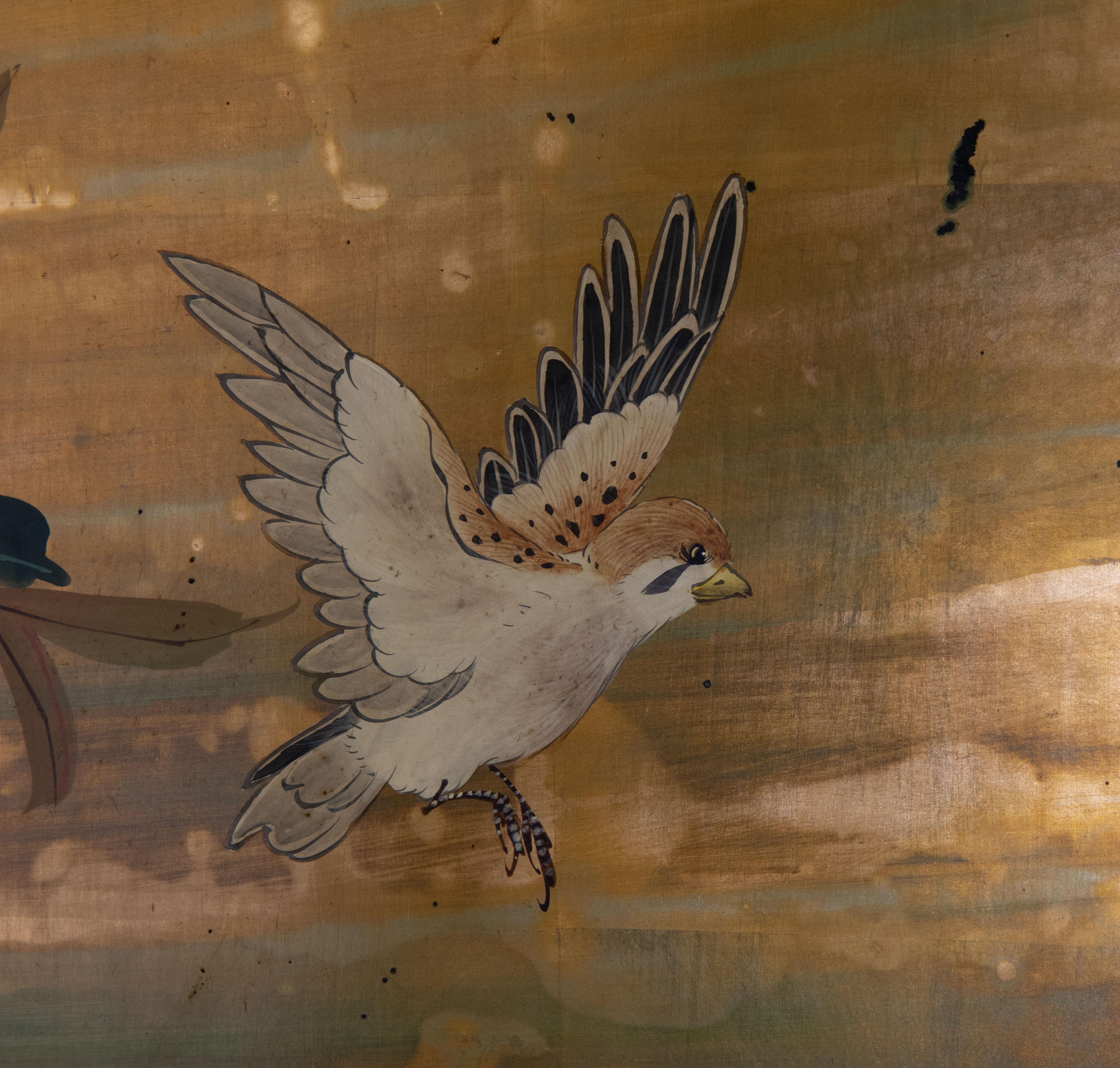 Vintage Japanese Composition Gold Leaf and Painted Wall Panel Birds in ...