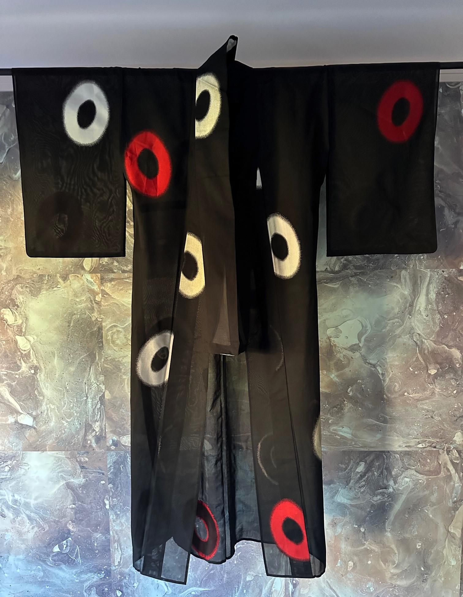 Vintage Japanese Gauze Kimono with Embroidery Modern Design For Sale at ...