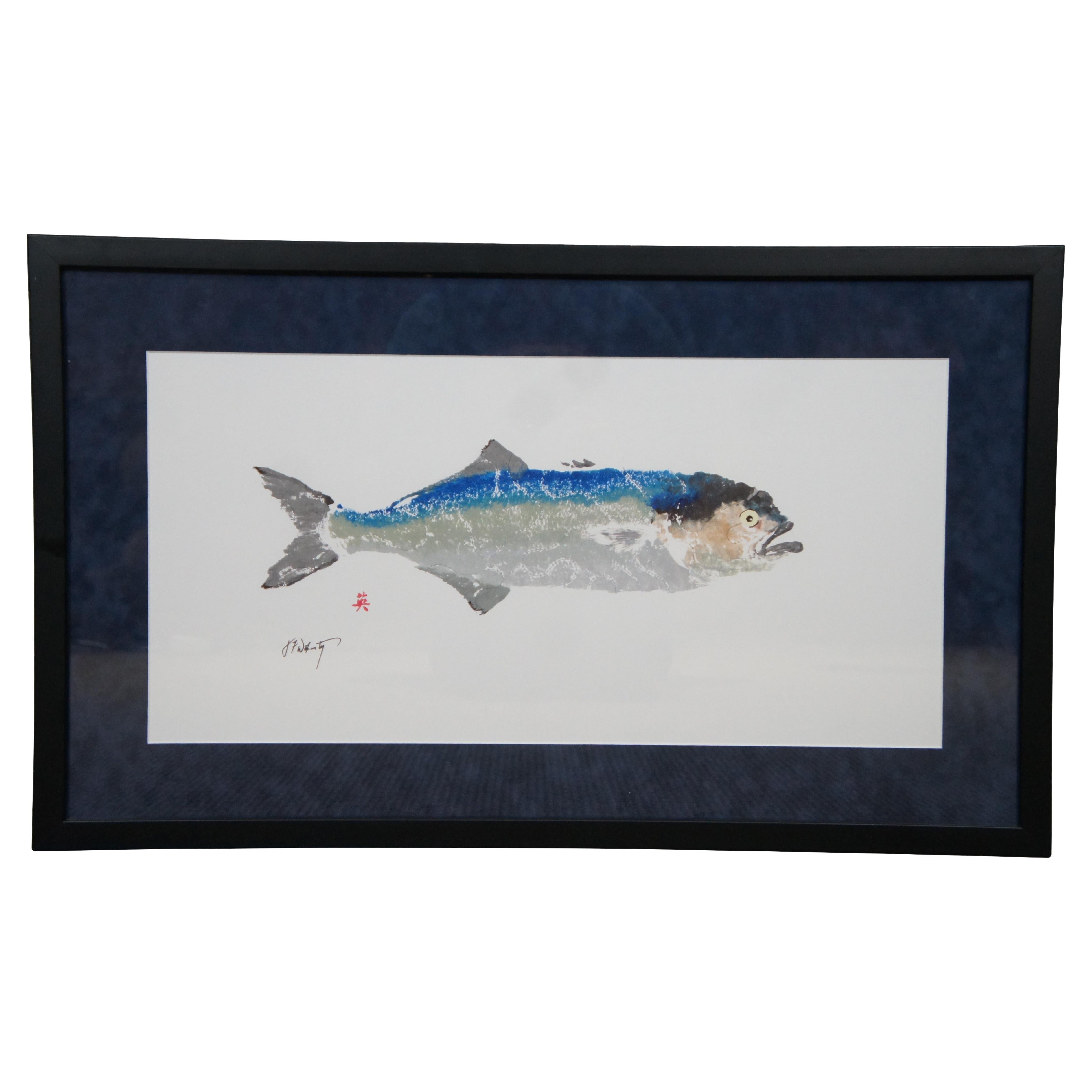 Framed Stone Lithograph of Fish at 1stDibs