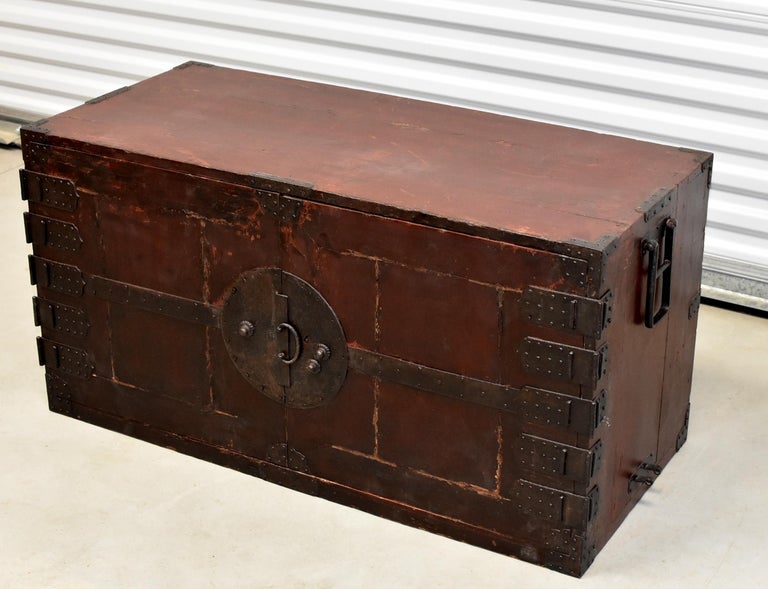 Vintage Japanese Low Tansu Chest with Iron Hardware at 1stdibs