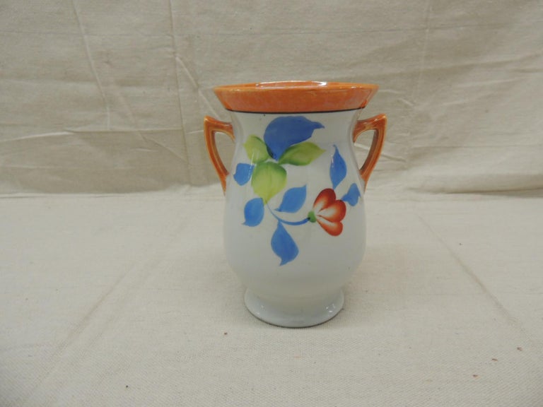 Vintage Japanese Lusterware Orange and Blue Small Vase For Sale at 1stDibs