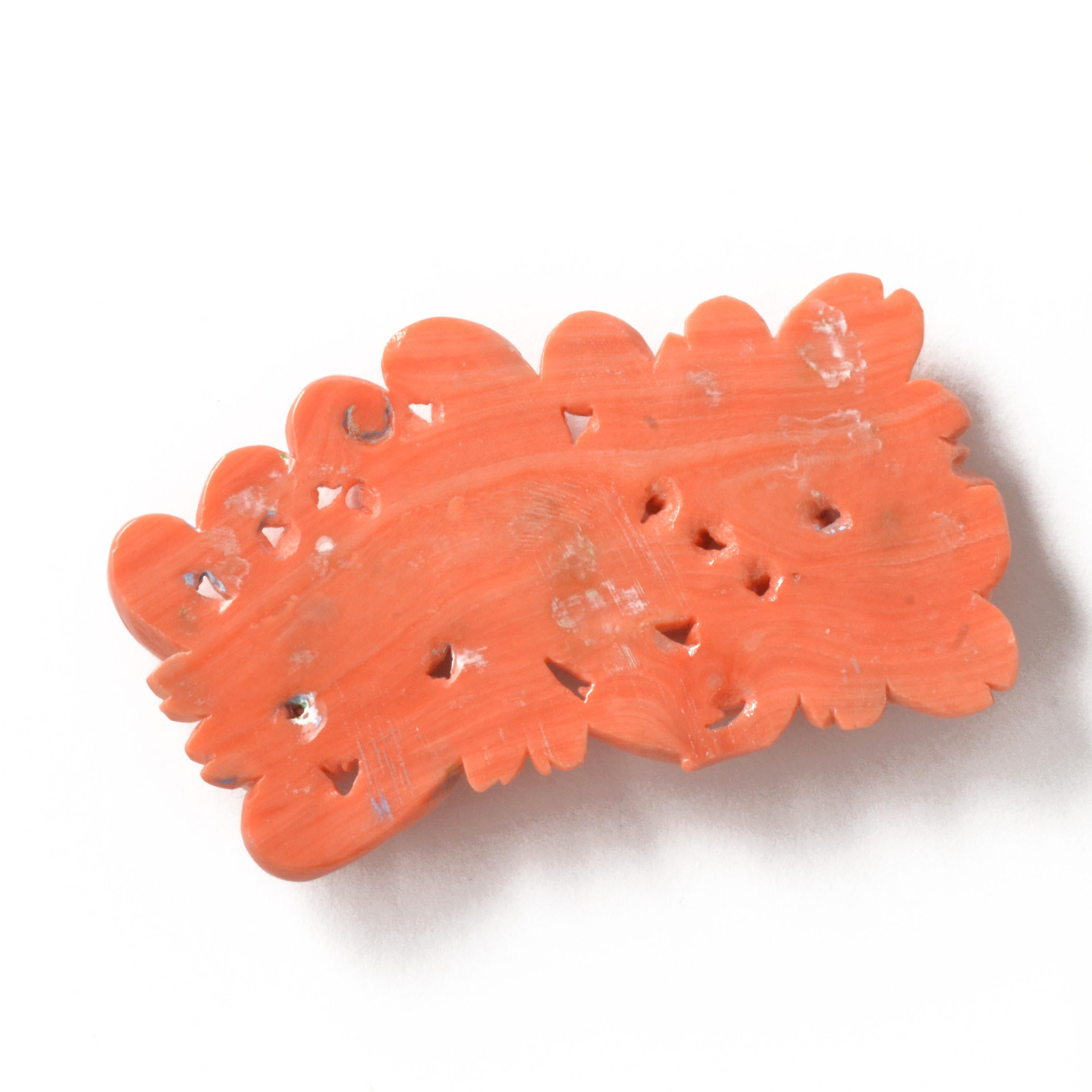 Vintage Japanese Momoiro Sango Carved Plate Coral Chrysanthemum and ...