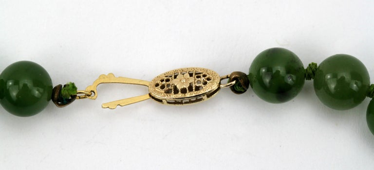 Vintage Japanese Natural Jade Bead Necklace with 14 Karat Gold Clasp at ...