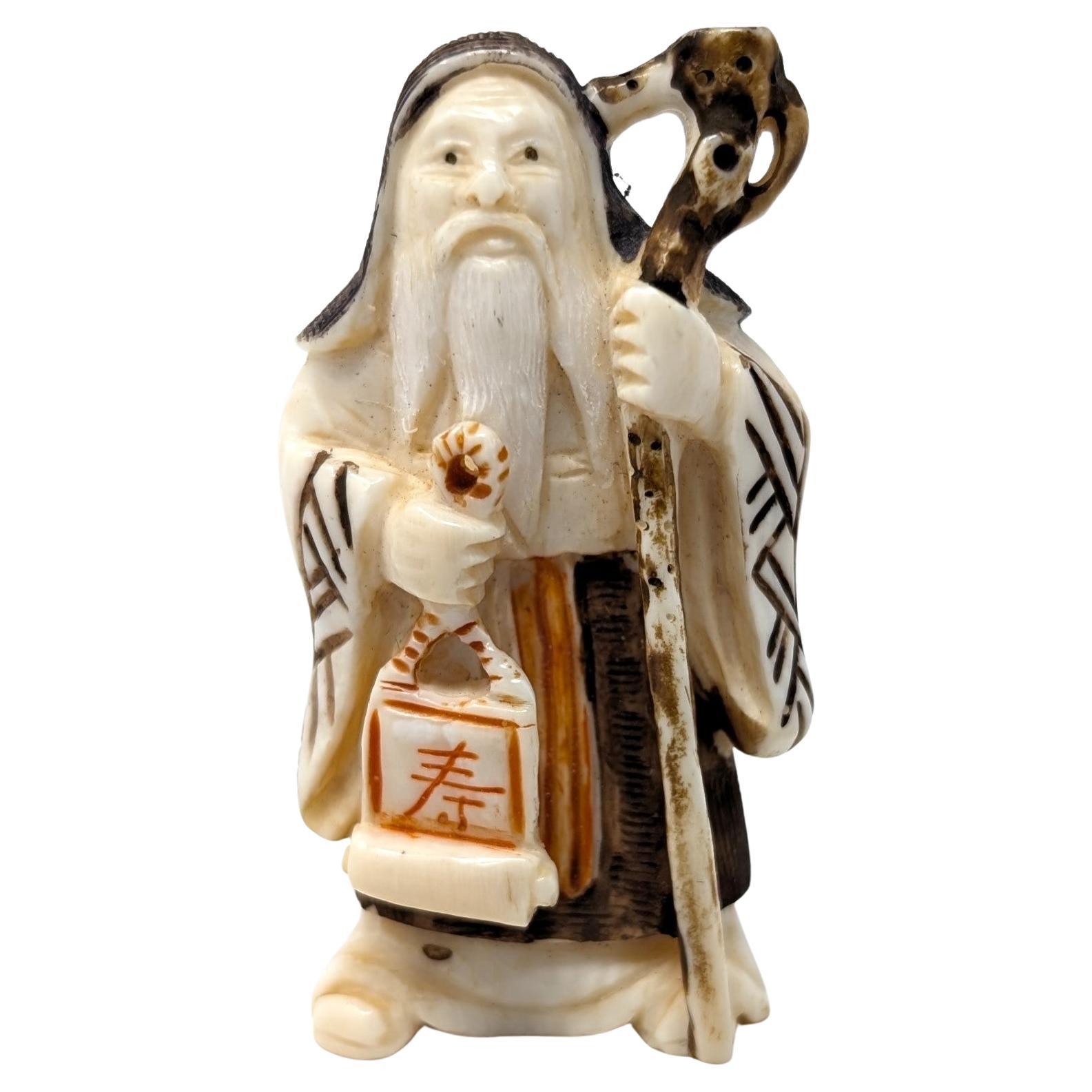 Vintage Japanese Netsuke Figure Figural Man Japan Detailed Carved Bone ...