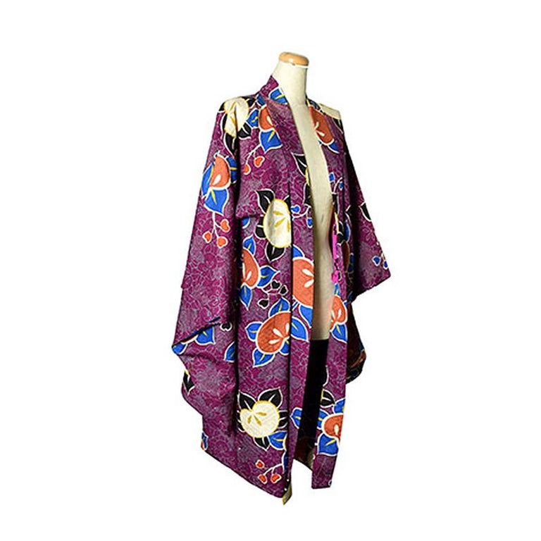 Vintage Japanese Purple Silk Haori with Mandarin Motif, Early 20th ...