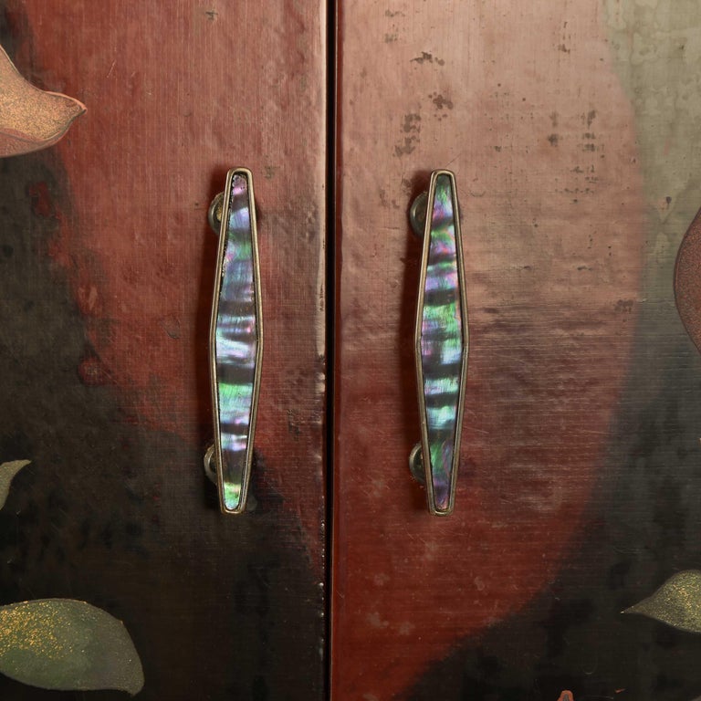 Vintage Japanese Red Lacquer Cabinet with Magnolia Design, Showa Period ...