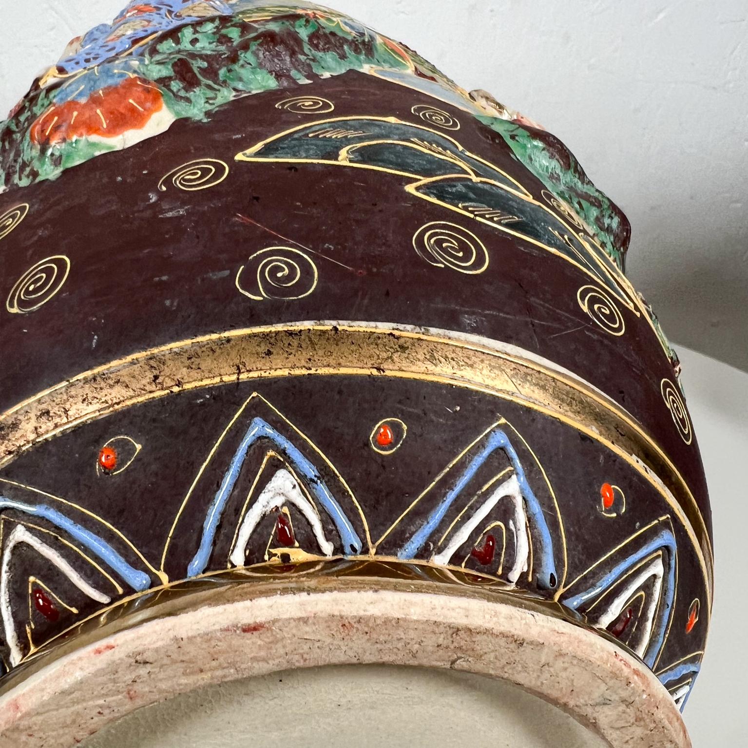 Vintage Japanese Satsuma Ceramic Vase with Colorful High Relief ...