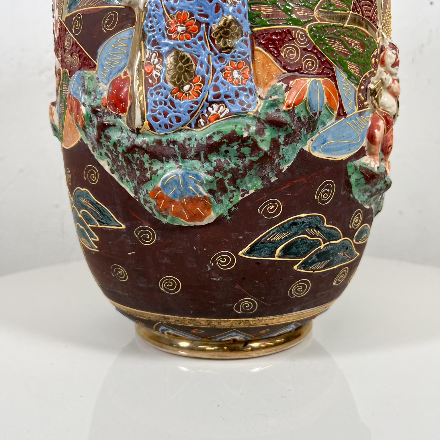 Vintage Japanese Satsuma Ceramic Vase with Colorful High Relief ...