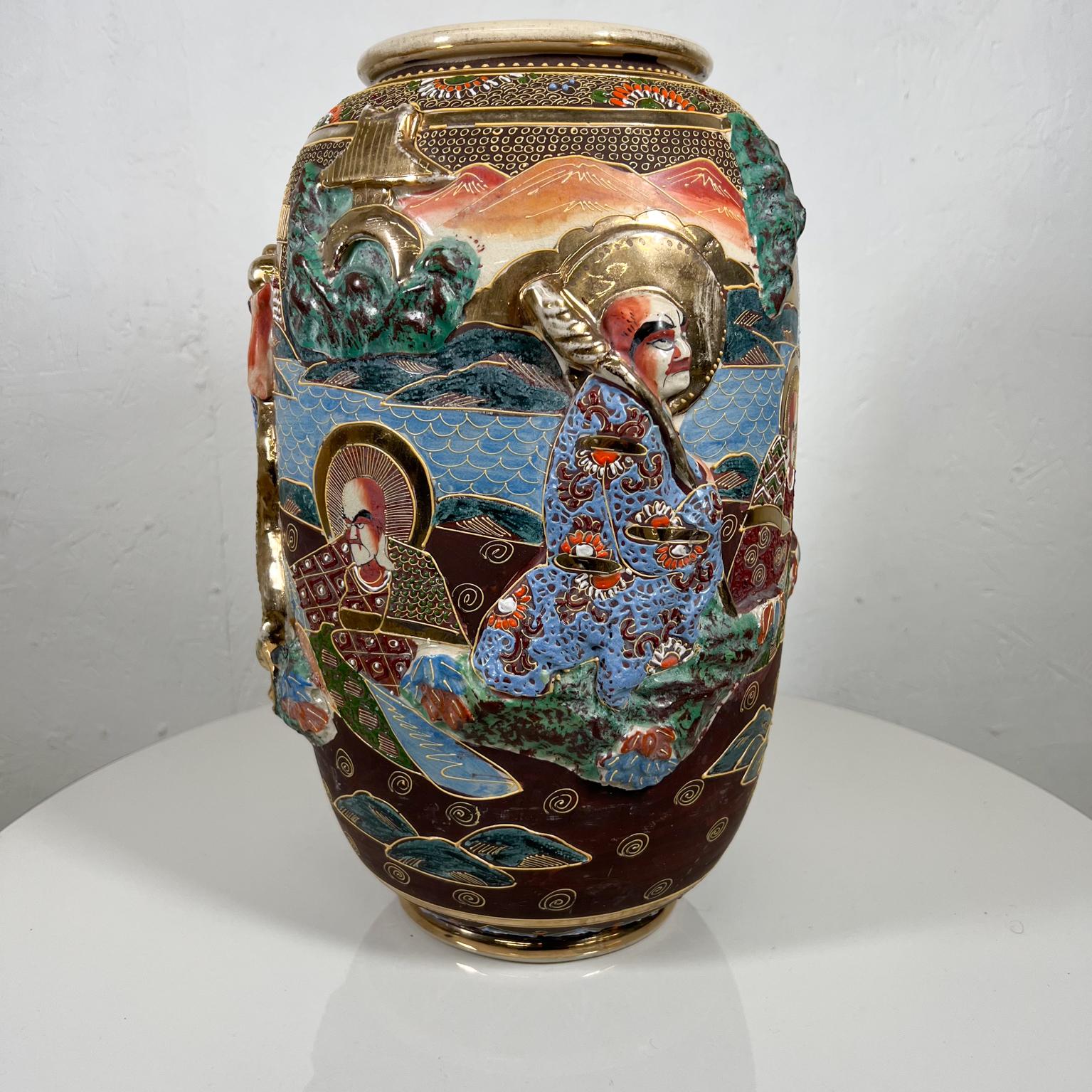 Vintage Japanese Satsuma Ceramic Vase with Colorful High Relief ...