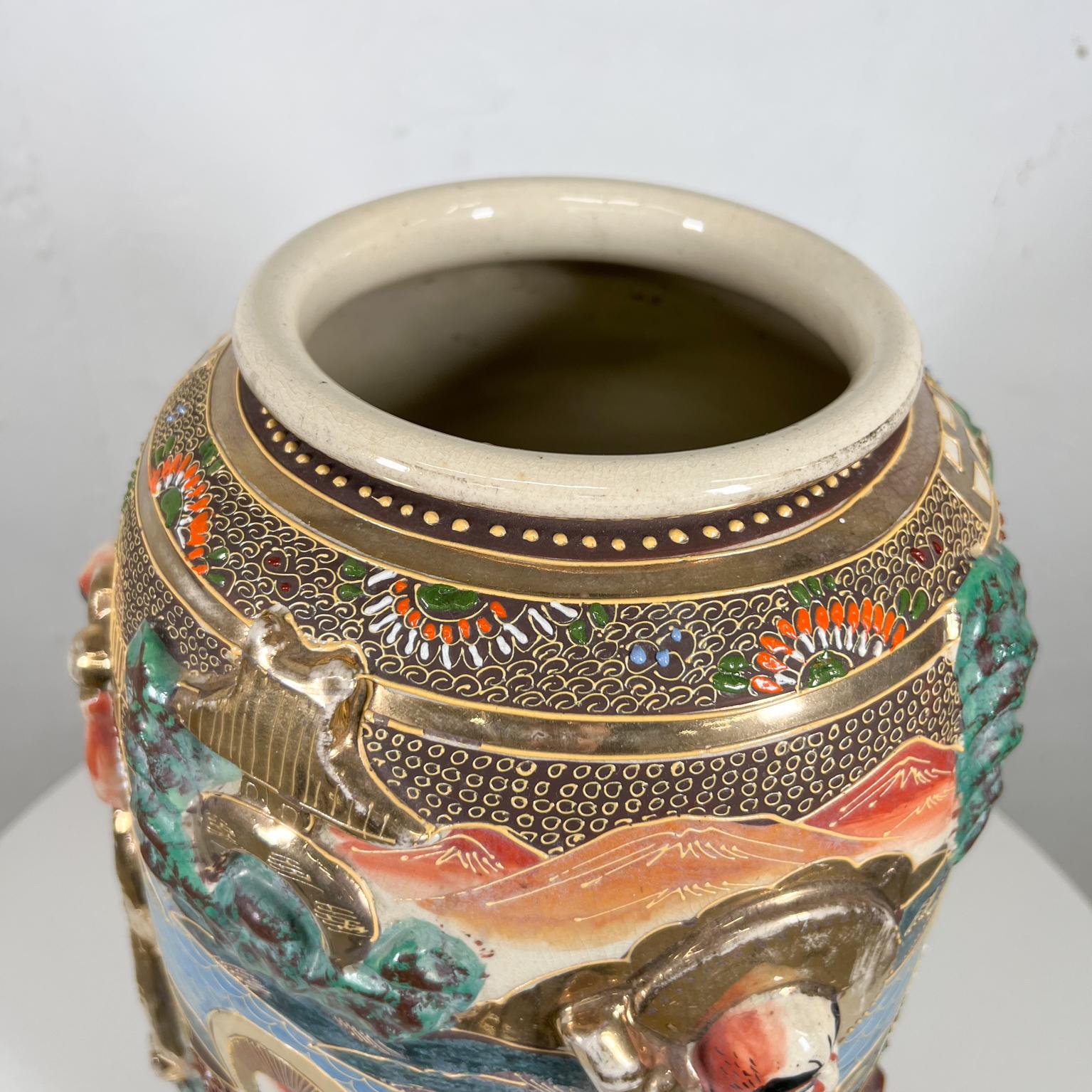Vintage Japanese Satsuma Ceramic Vase with Colorful High Relief ...