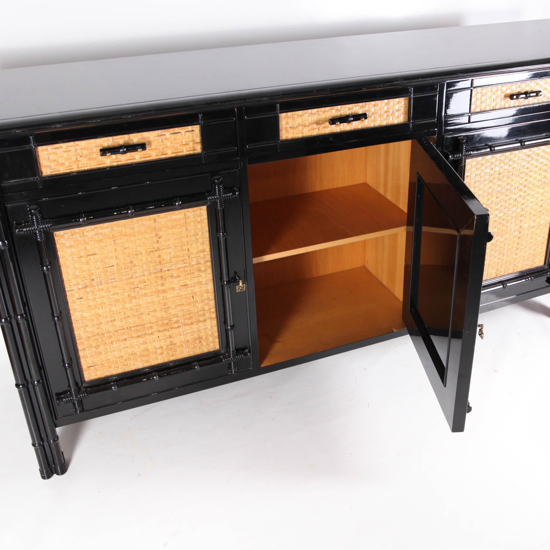 Vintage Japanese Style Sideboard in Lacquer and Woven Bamboo at 1stDibs ...