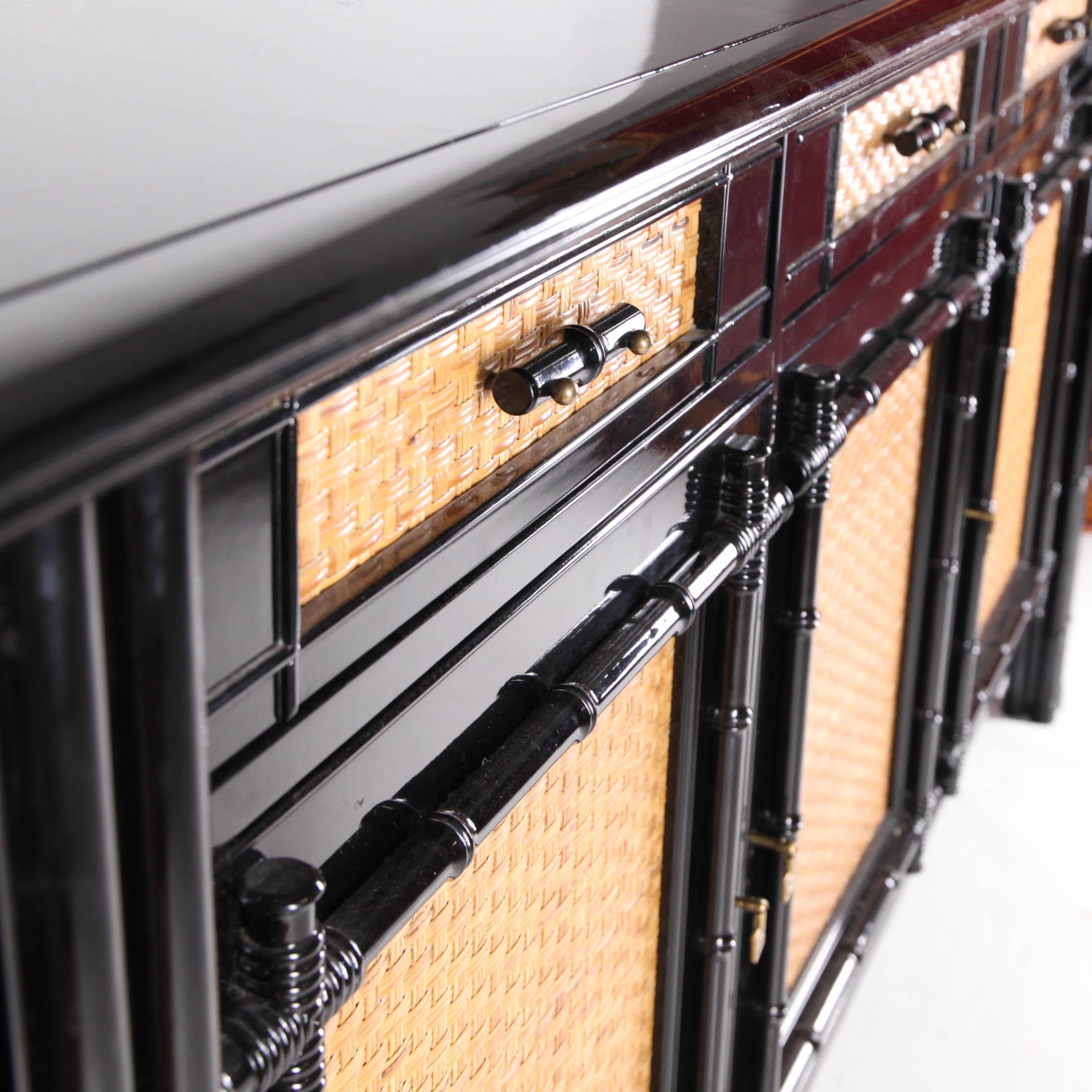 Vintage Japanese Style Sideboard in Lacquer and Woven Bamboo at 1stDibs ...
