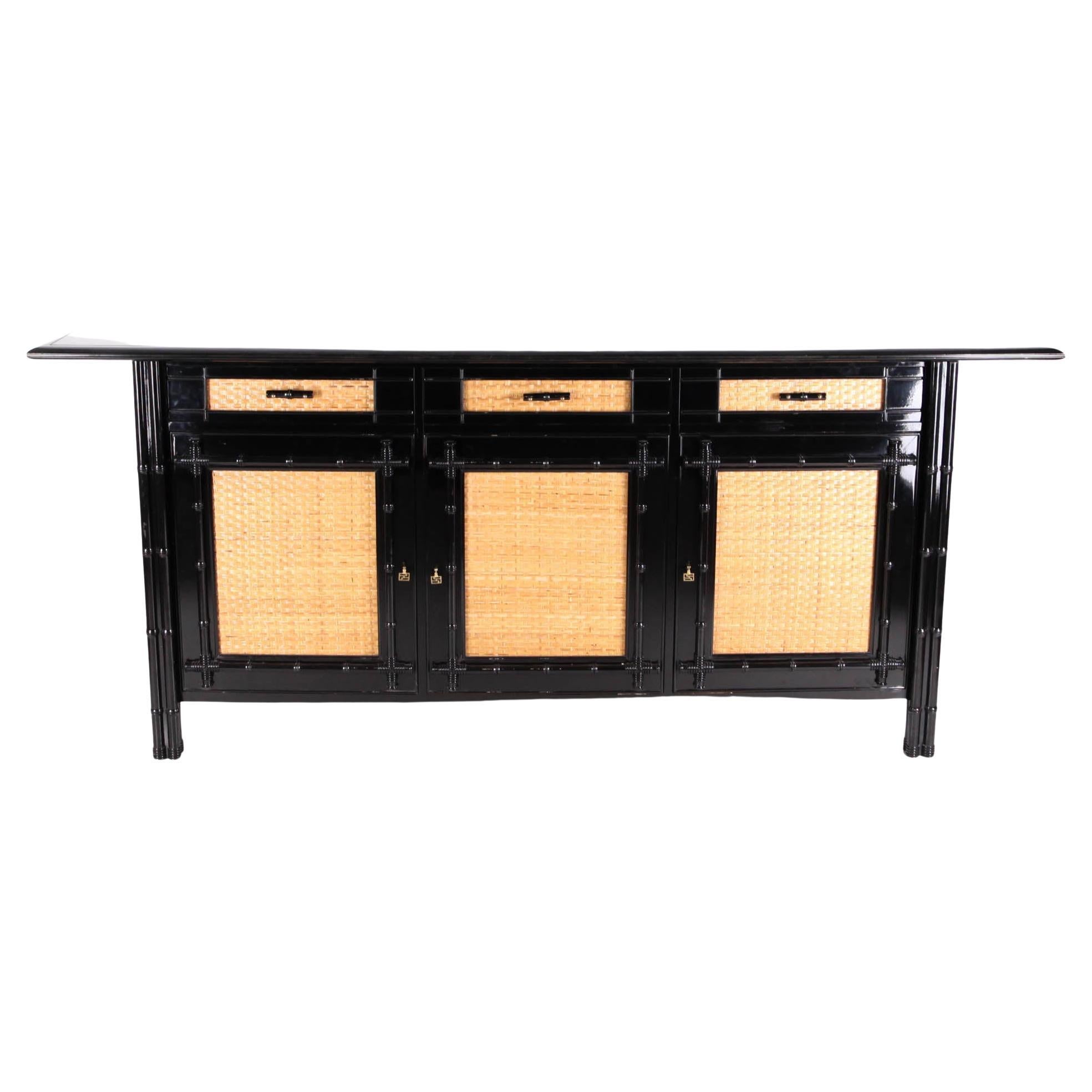 Vintage Japanese Style Sideboard in Lacquer and Woven Bamboo at 1stDibs ...