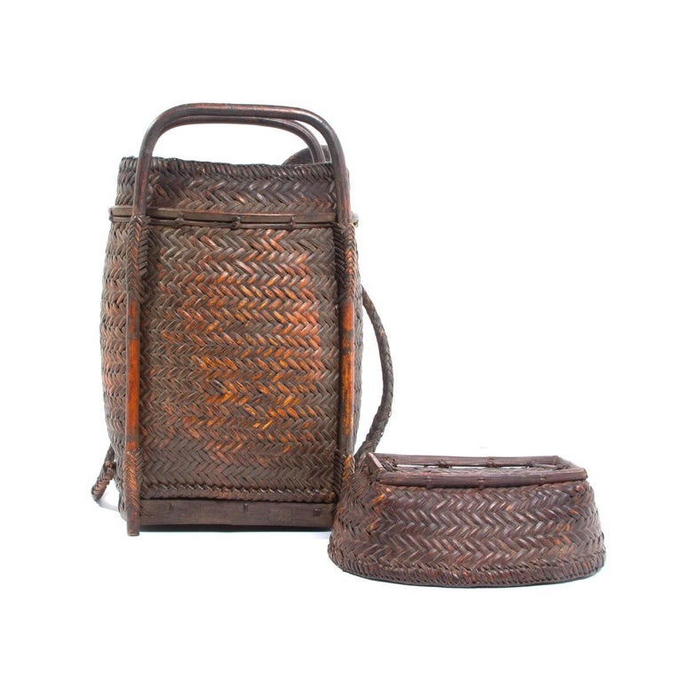 Vintage Japanese Tall basket with Carrying Handles by Takashimaya at ...