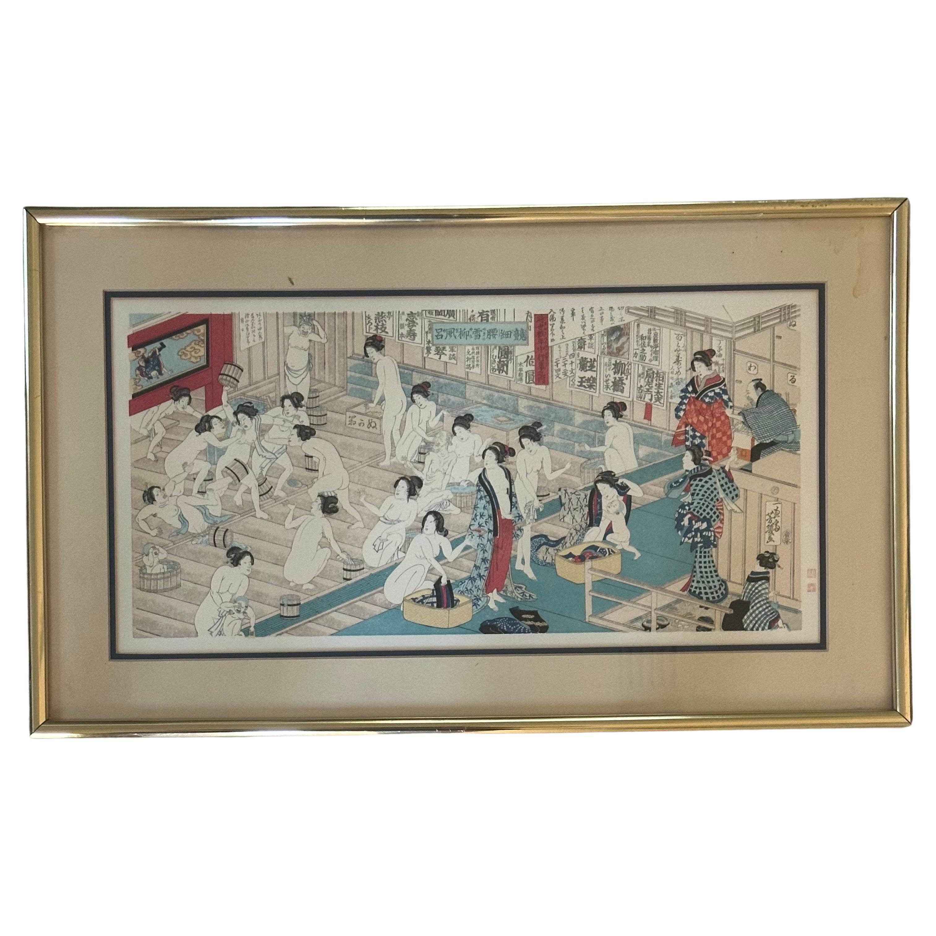 Vintage Japanese Woodblock Print "Interior of a Public Bath" by Utagawa ...