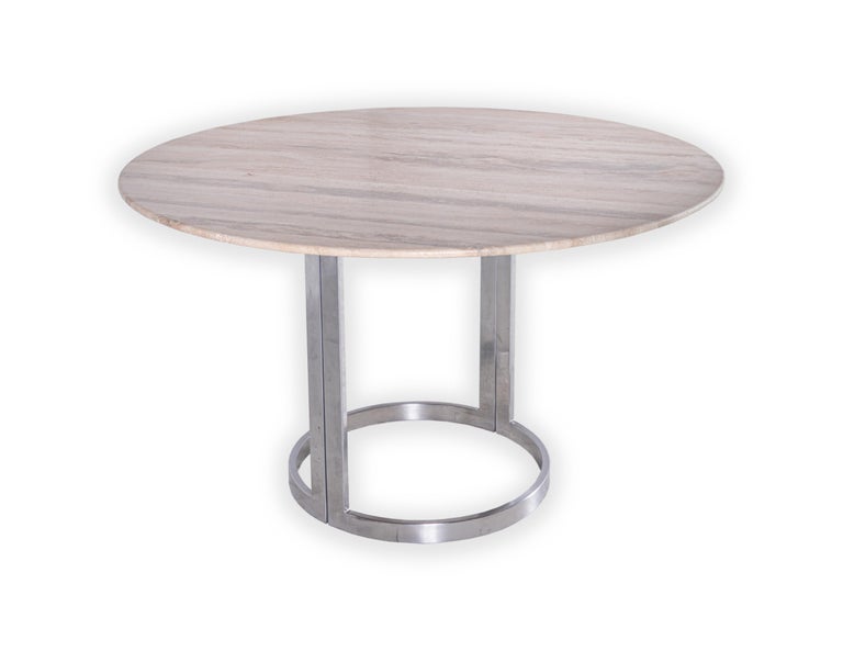 Jay Spectre Chrome Table Base with Custom Knoll Edge Travertine For ...