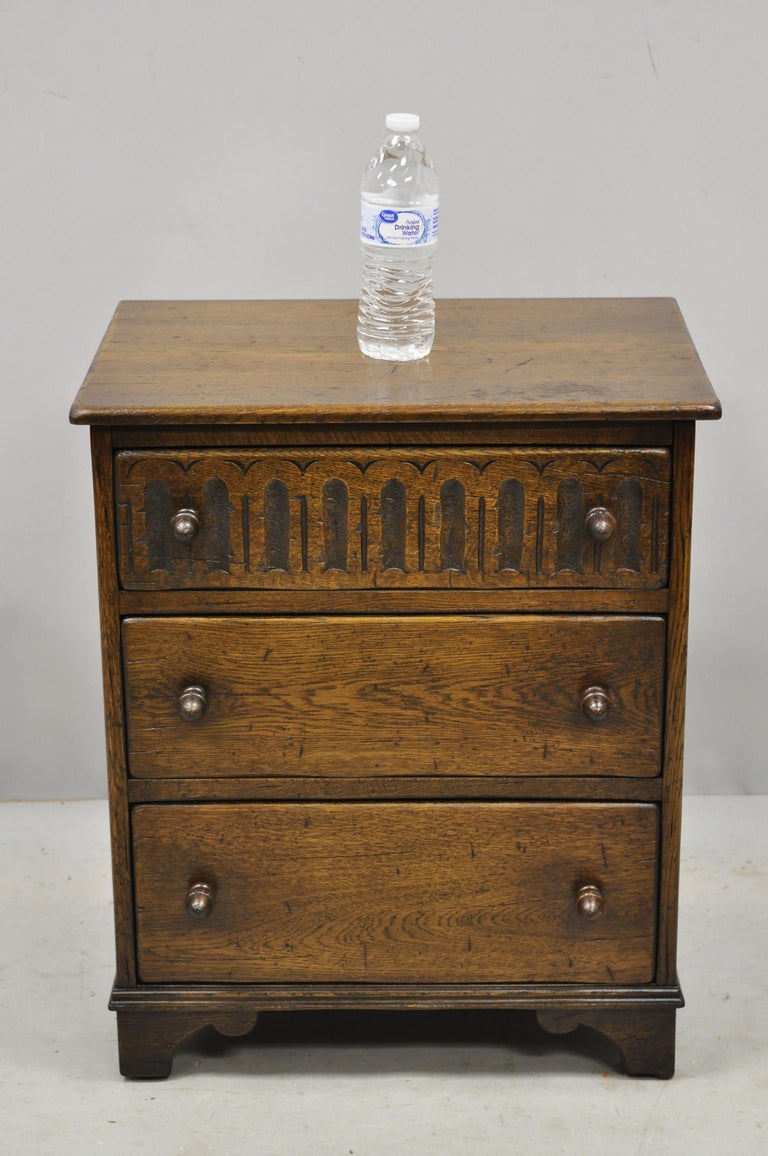 Vintage Jaycee Furniture Oak Wood English Jacobean 3-Drawer Small Chest ...