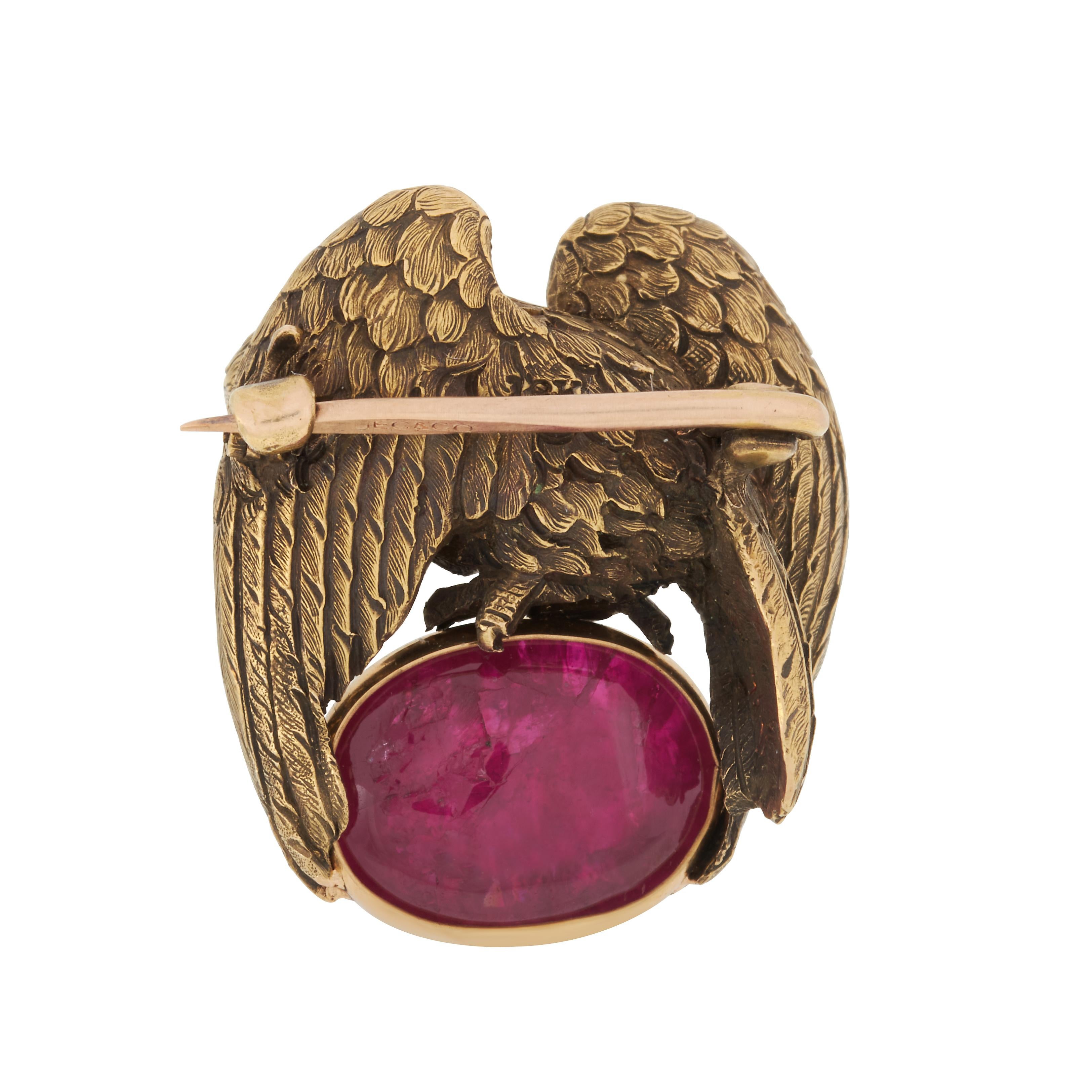 Vintage J.E. Caldwell and Co 13.94ct Unheated Cabochon Ruby Eagle ...