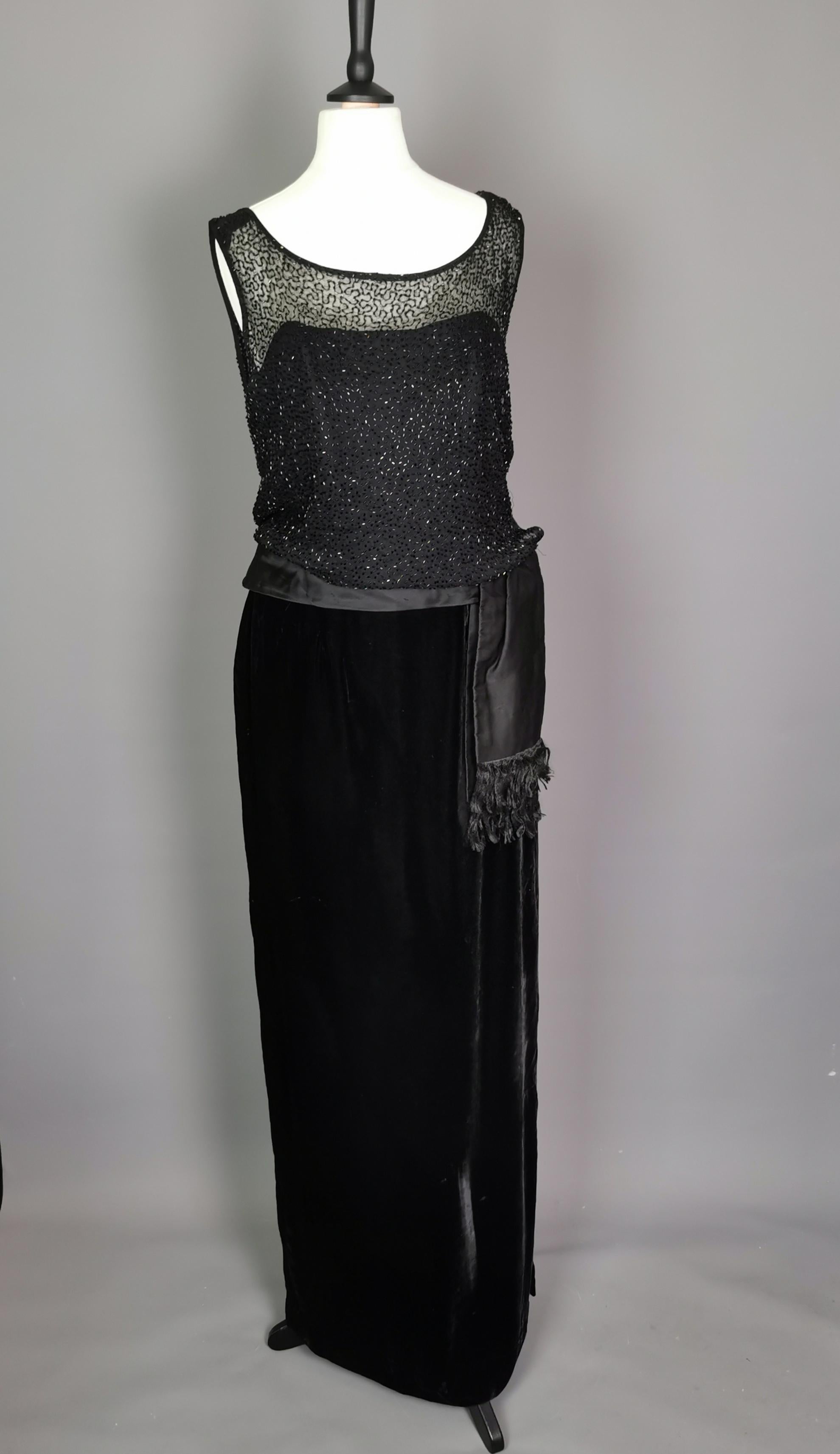 Vintage Jean Allen cocktail dress, beaded, Black velvet For Sale at ...