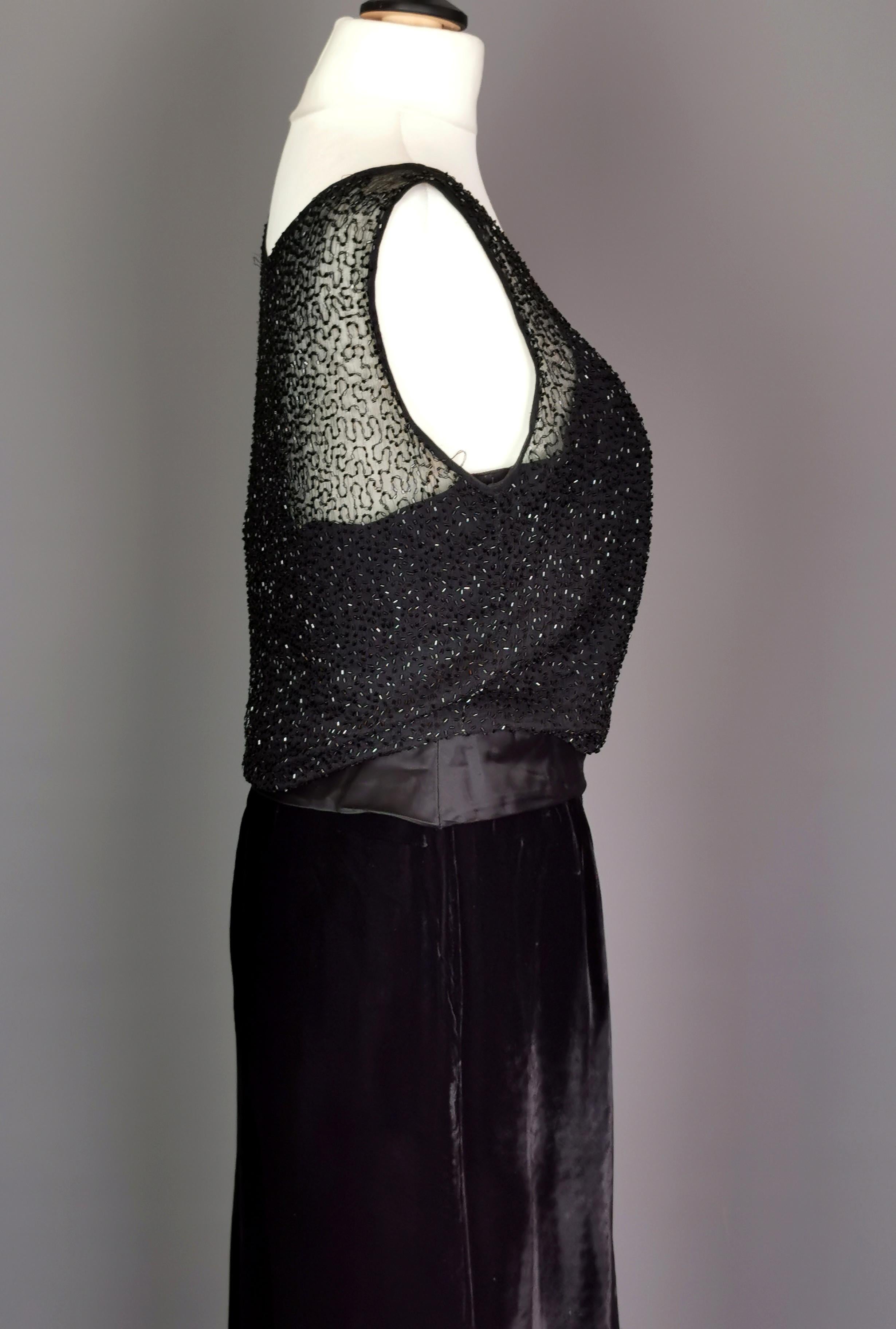 Vintage Jean Allen cocktail dress, beaded, Black velvet For Sale at ...