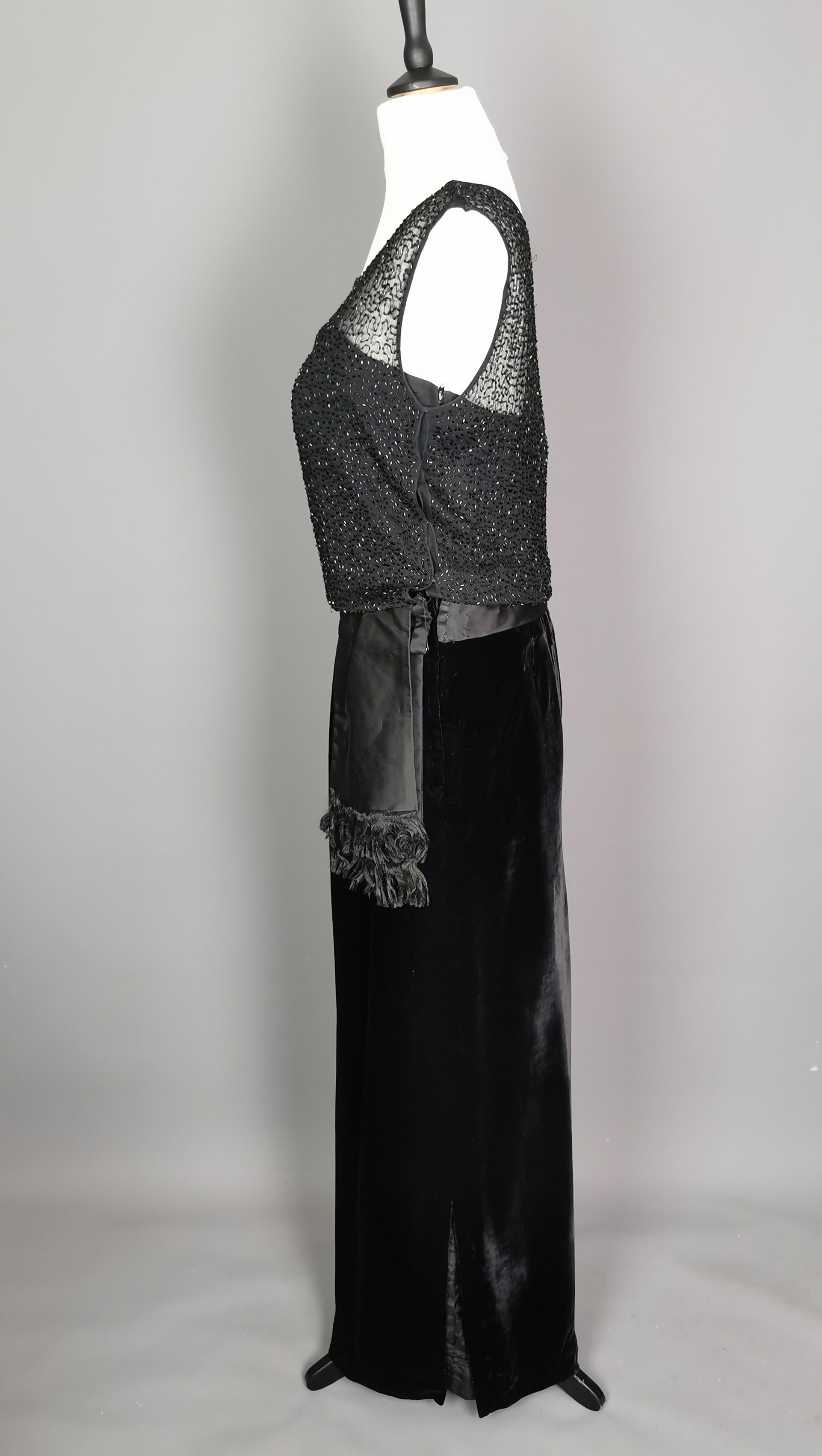 Vintage Jean Allen cocktail dress, beaded, Black velvet For Sale at ...