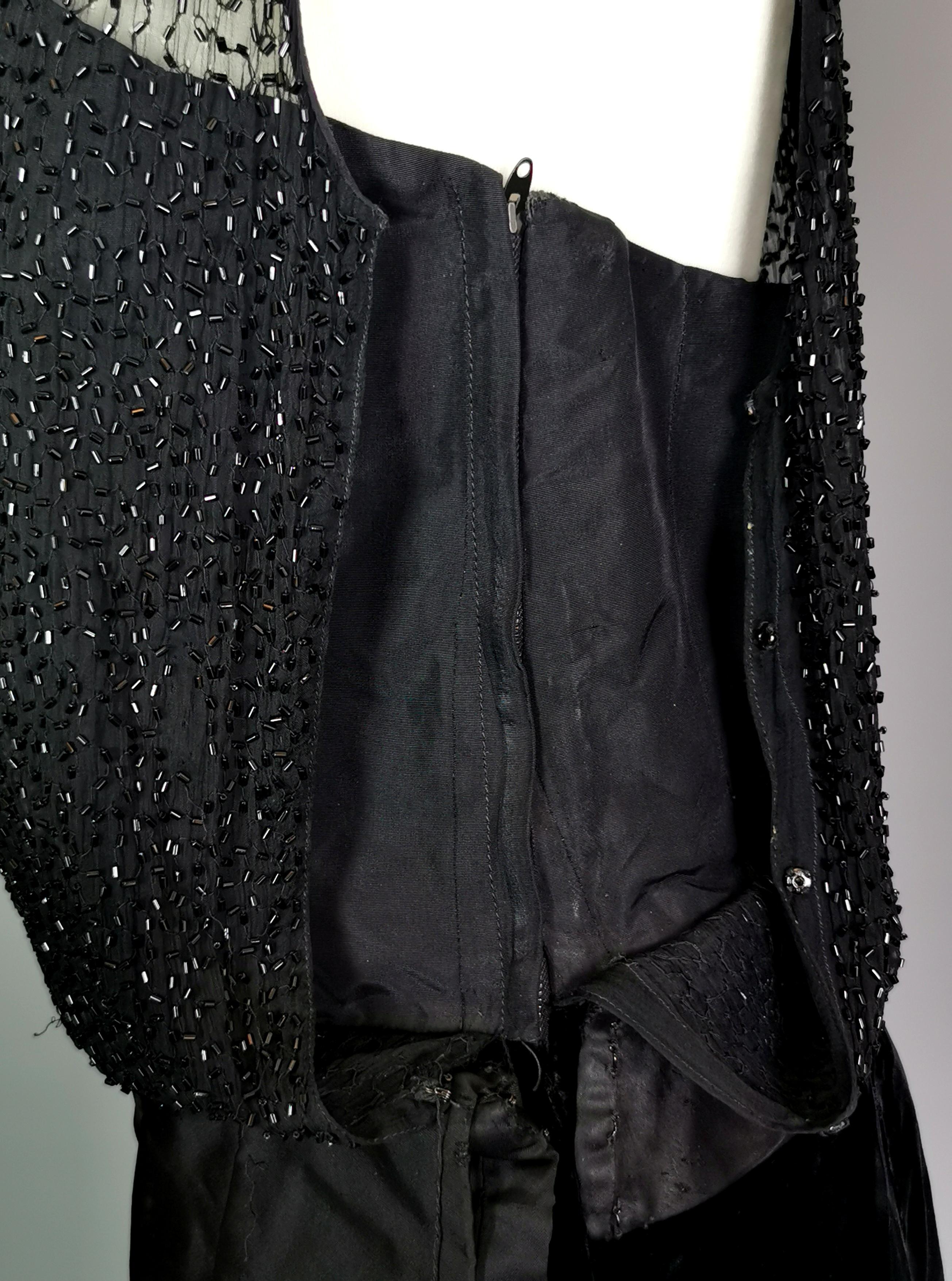 Vintage Jean Allen cocktail dress, beaded, Black velvet For Sale at ...