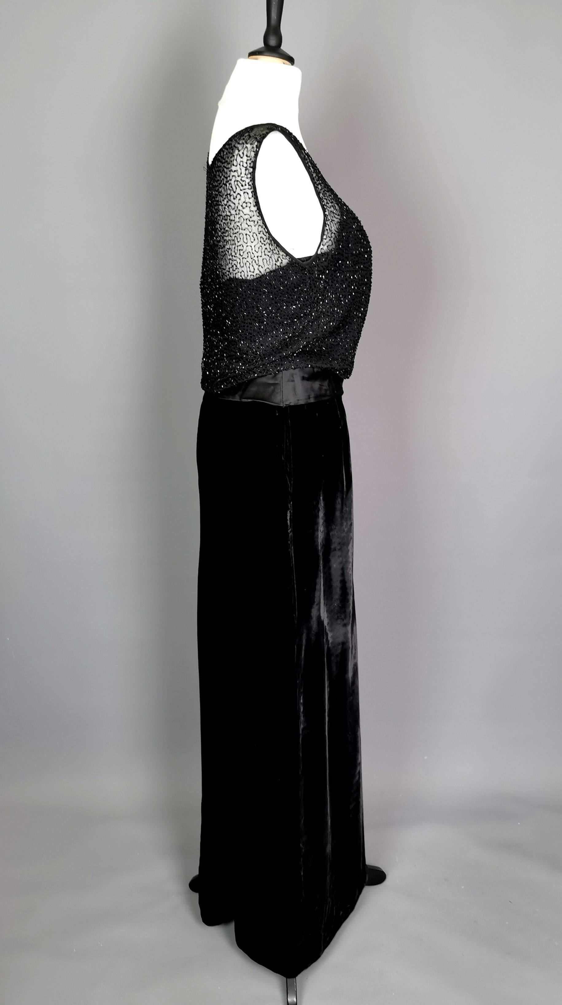 Vintage Jean Allen cocktail dress, beaded, Black velvet For Sale at ...