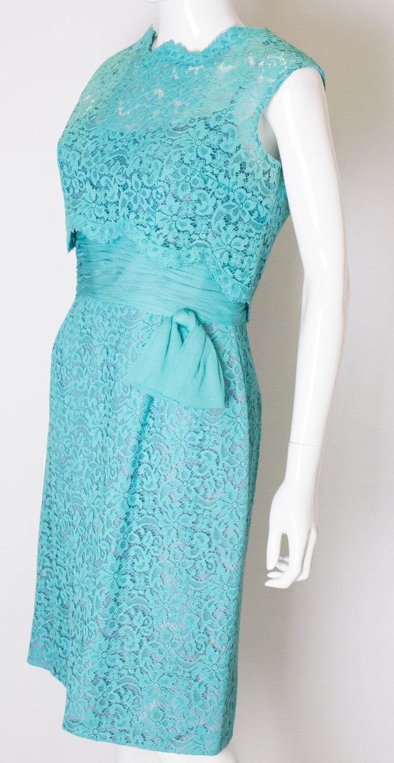 Vintage Jean Allen Turquoise Lace Cocktail Dress For Sale at 1stDibs ...