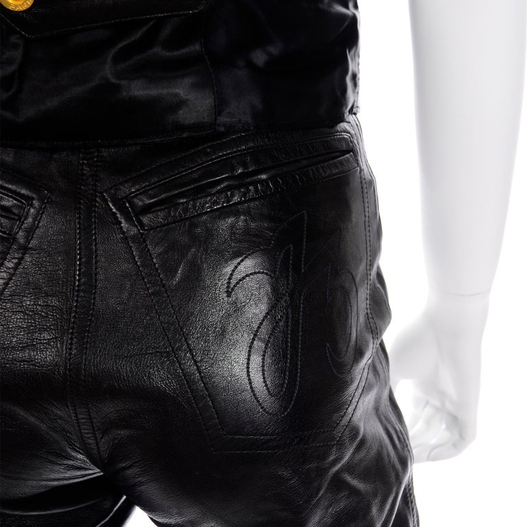Vintage Jean Claude Jitrois Black Leather Pants And Vest Sheer Silk