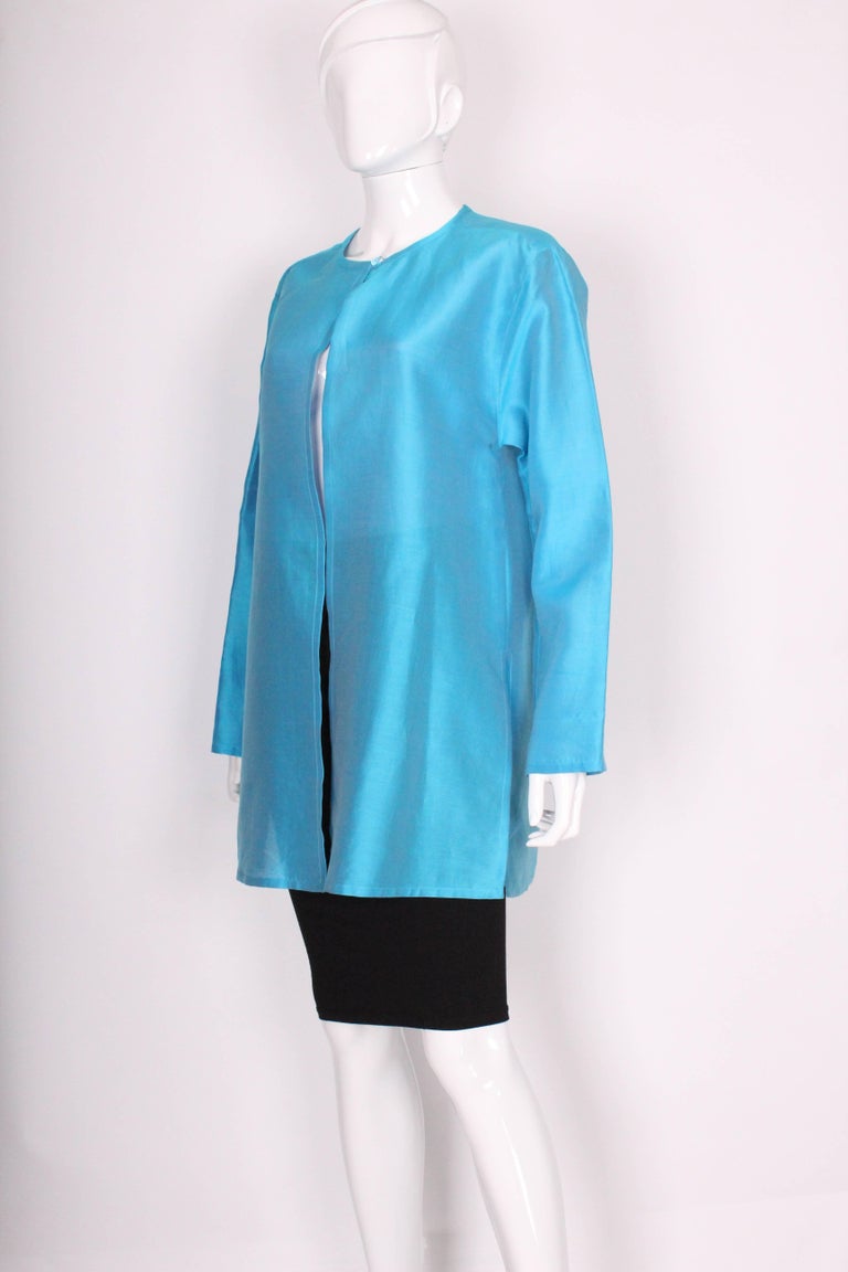 Vintage Jean Muir Turquoise Silk Jacket For Sale at 1stDibs