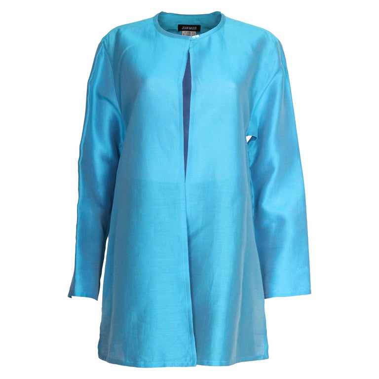Vintage Jean Muir Turquoise Silk Jacket For Sale at 1stDibs