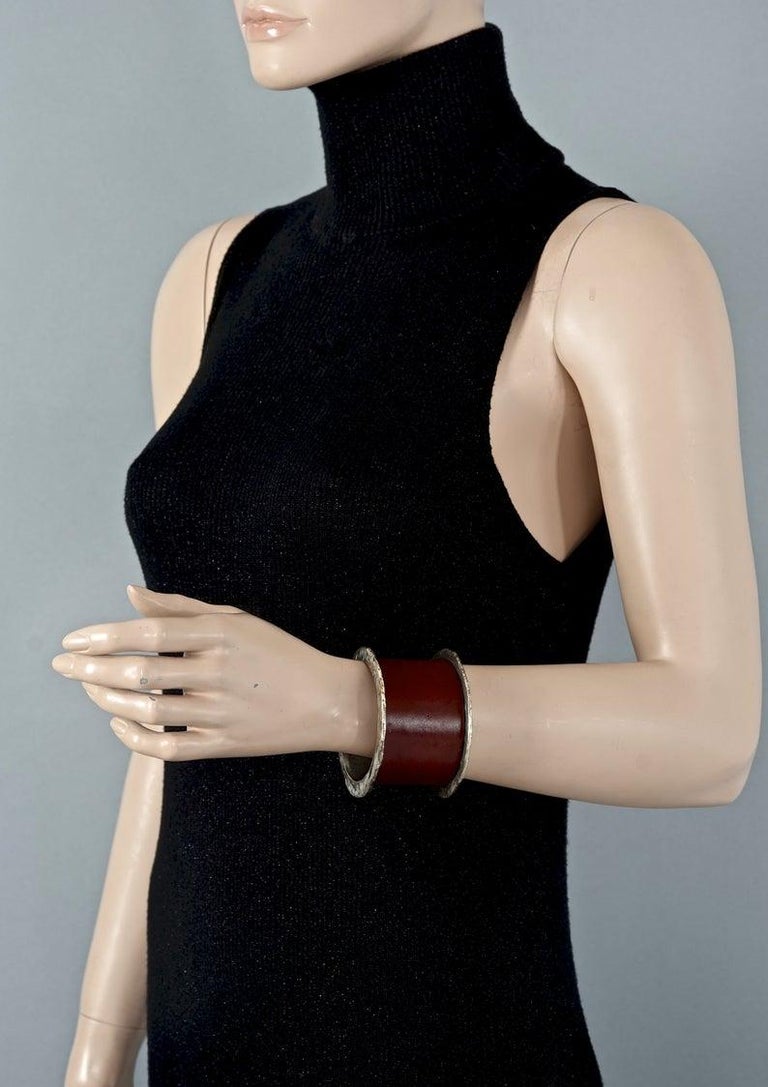 Vintage JEAN PAUL GAULTIER Gilt Leather Cuff Bracelet For Sale at 1stDibs
