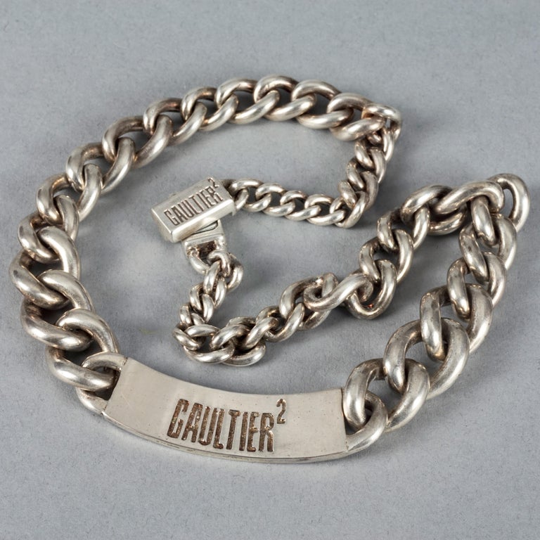 Vintage JEAN PAUL GAULTIER Logo Name Plate Silver Chain Necklace For ...