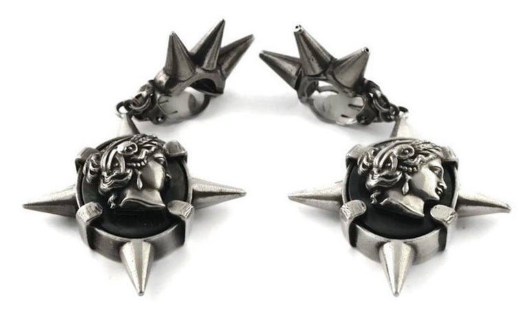 Vintage JEAN PAUL GAULTIER Roman Head Cameo Spike Earrings at 1stDibs