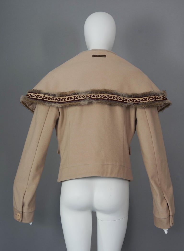 Vintage JEAN PAUL GAULTIER Sailor Collar Faux Fur Trimming Wool Jacket ...