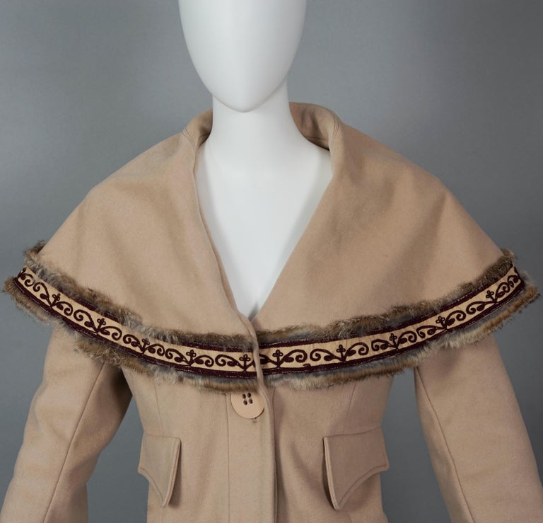 Vintage JEAN PAUL GAULTIER Sailor Collar Faux Fur Trimming Wool Jacket ...