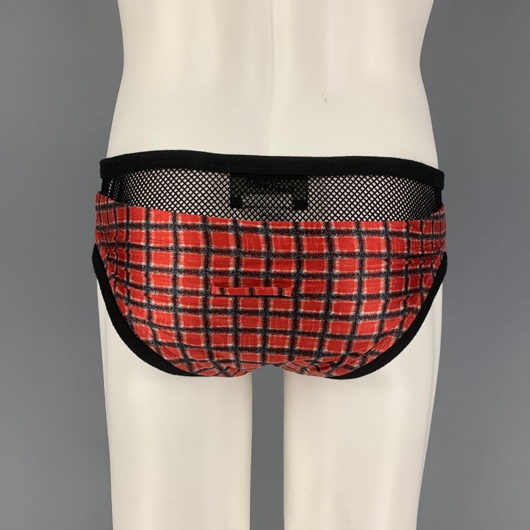 Vintage JEAN PAUL GAULTIER Size L Black Red Plaid Nylon Lycra ...