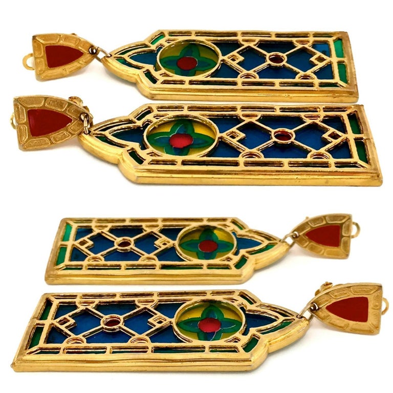 Vintage JEAN XAVIER DUHART Cathedral Stained Glass Window Earrings at ...