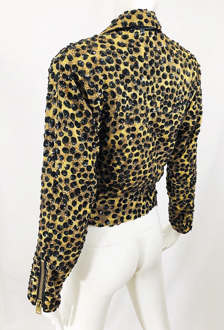 Vintage Jeanette Kastenberg 80s Sequined Leopard Print Biker Motorcycle ...