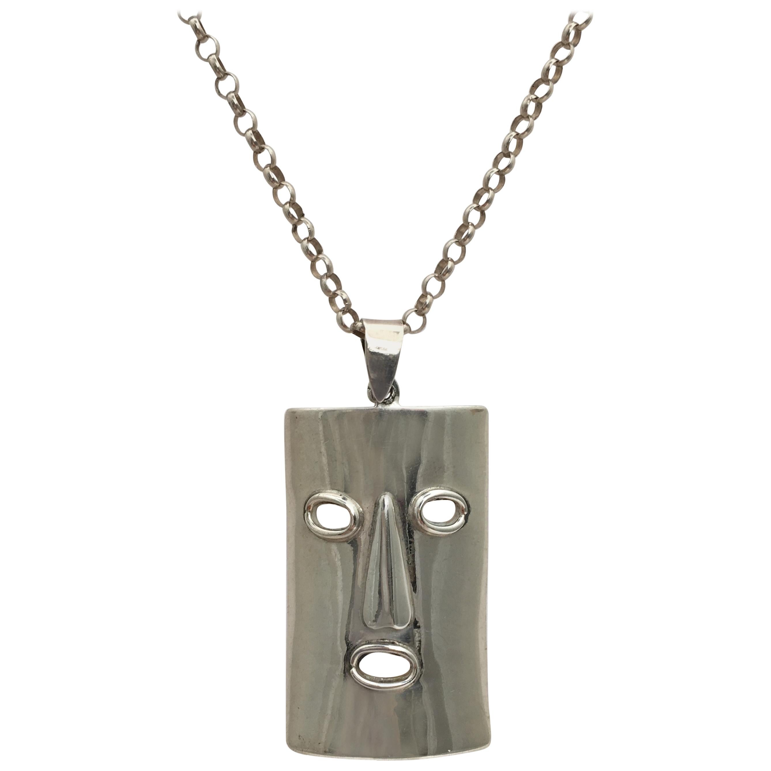 Vintage Silver Jewelry Figurative Mask Pendant Face Charm For Sale at ...
