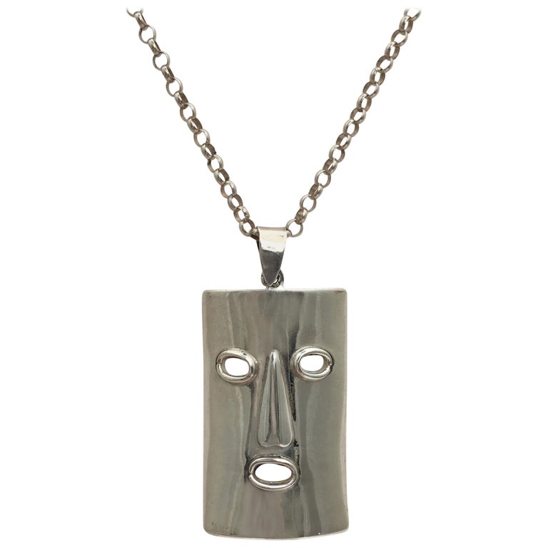 Vintage Silver Jewelry Figurative Mask Pendant Face Charm For Sale at ...