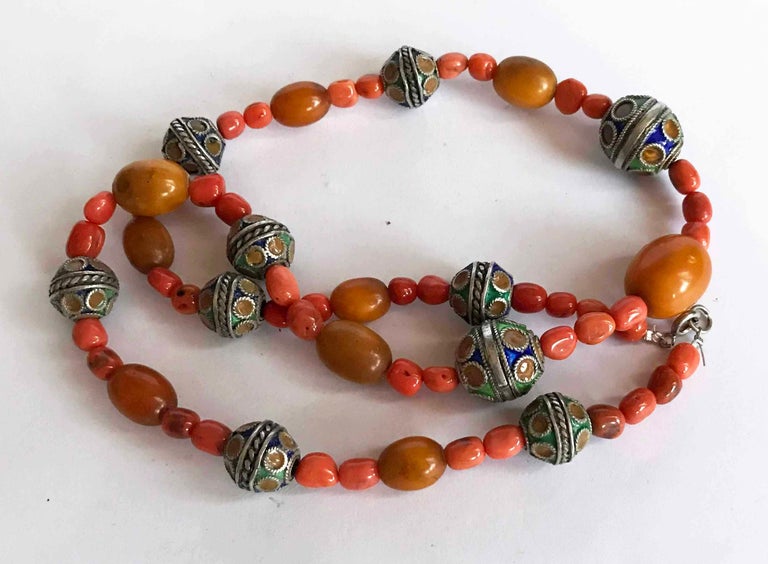 Vintage Jewelry Kabyle Berber Tribal Silver Enamel Coral Necklace ...