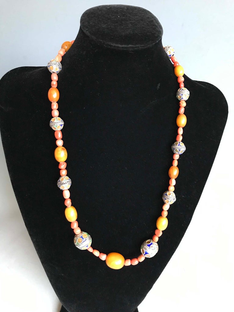Vintage Jewelry Kabyle Berber Tribal Silver Enamel Coral Necklace ...